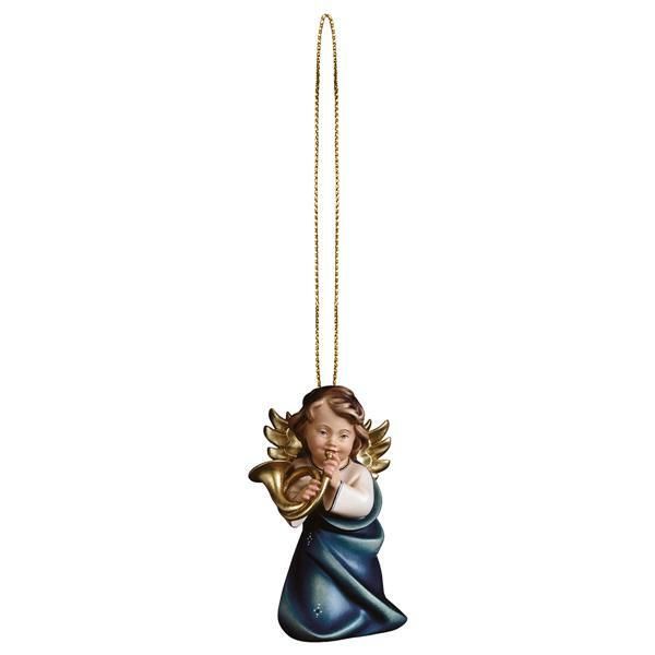 Ángel navideño con córneo 6 cm madera colores al óleo | Vaticanum.com