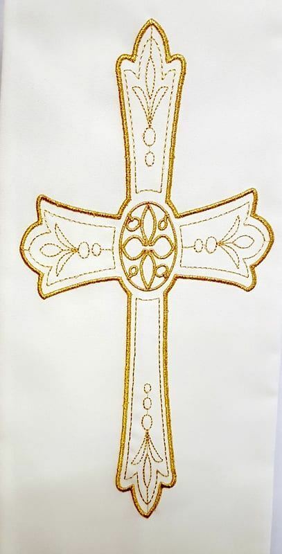 Estola Diaconal poliester bordado Cruz Flor | Vaticanum.com