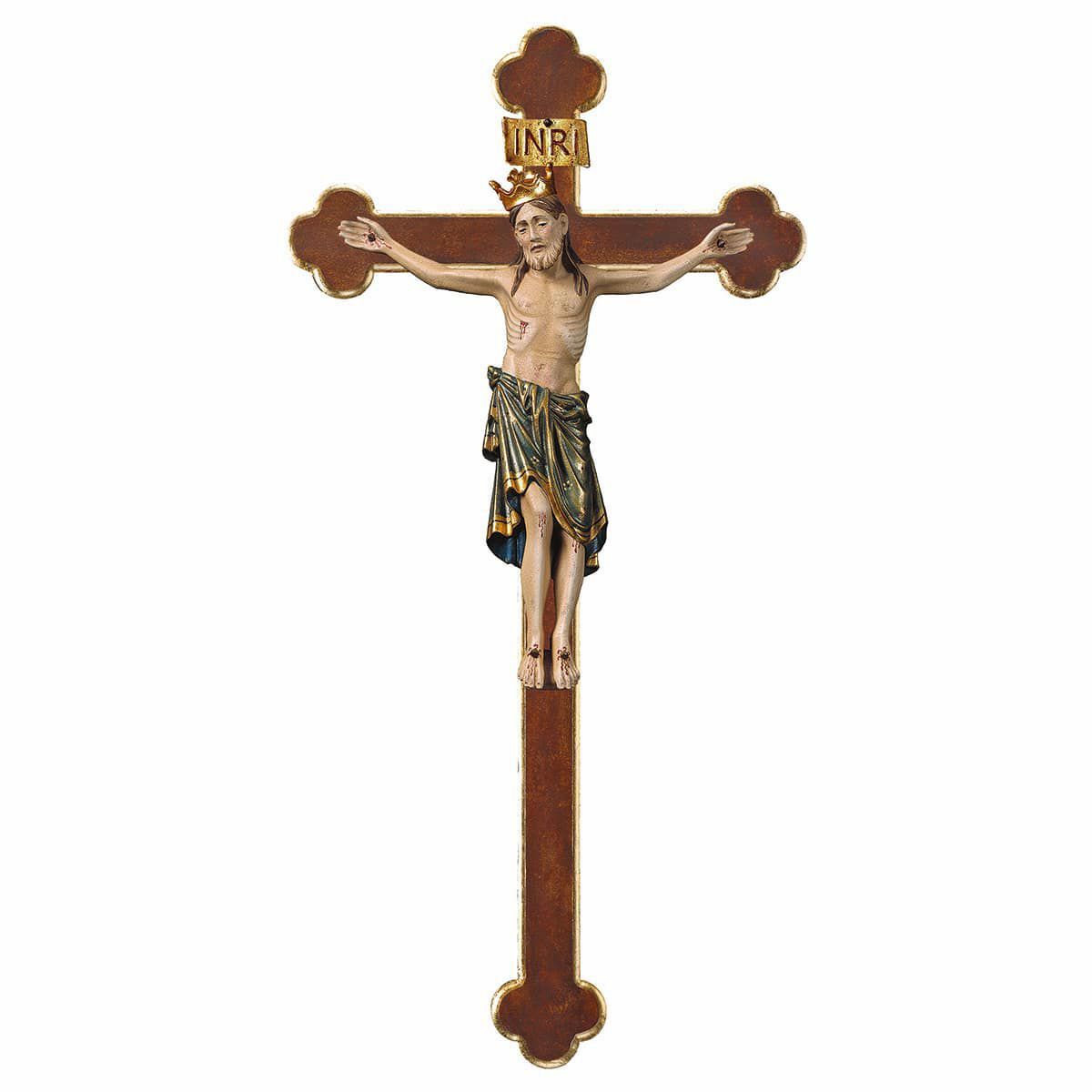 Romanesque Crucifix Blue with Crown on baroque Cross cm 84x44 (33,1x17 ...