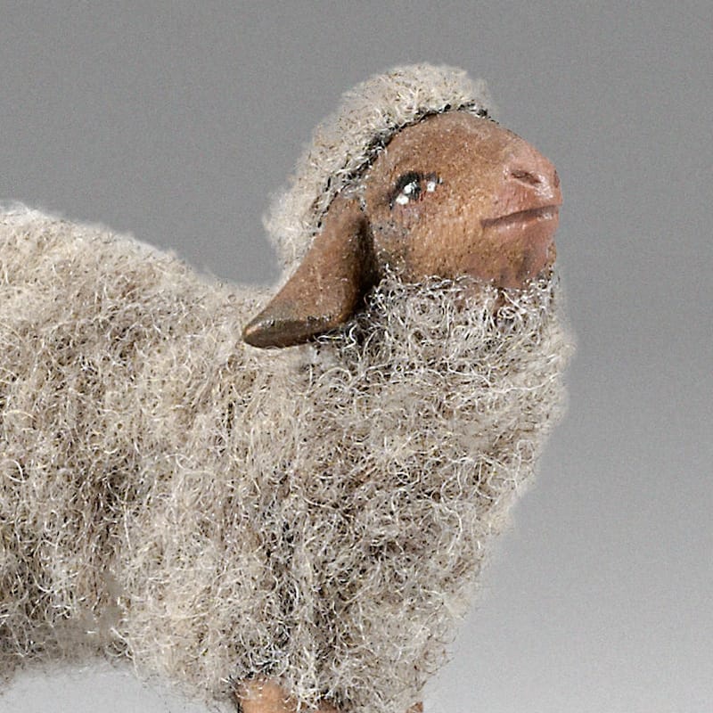 Agnello con lana grigia Presepe Hannah Alpin 12 cm stile tirolese legno ...